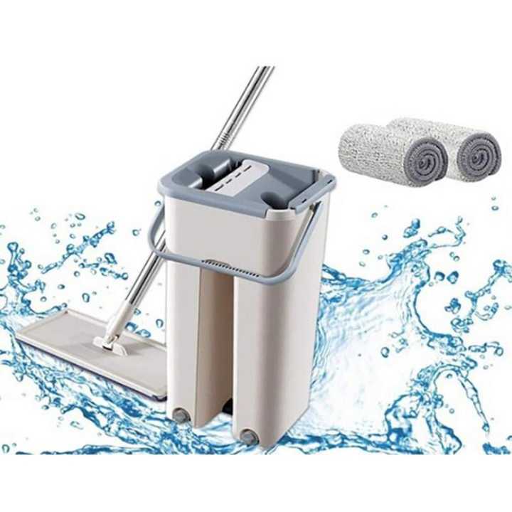 SCRATCH Cleaning Mop with Bucket Hands-Free Microfiber Flat Spin Mop ...