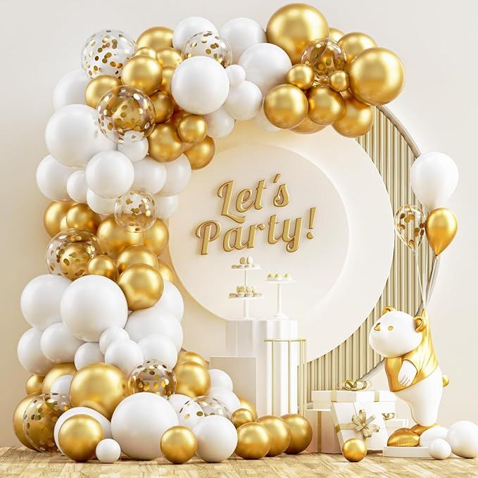 Metallic Gold White with Confetti mixed Balloons for any Parties - 50 ...