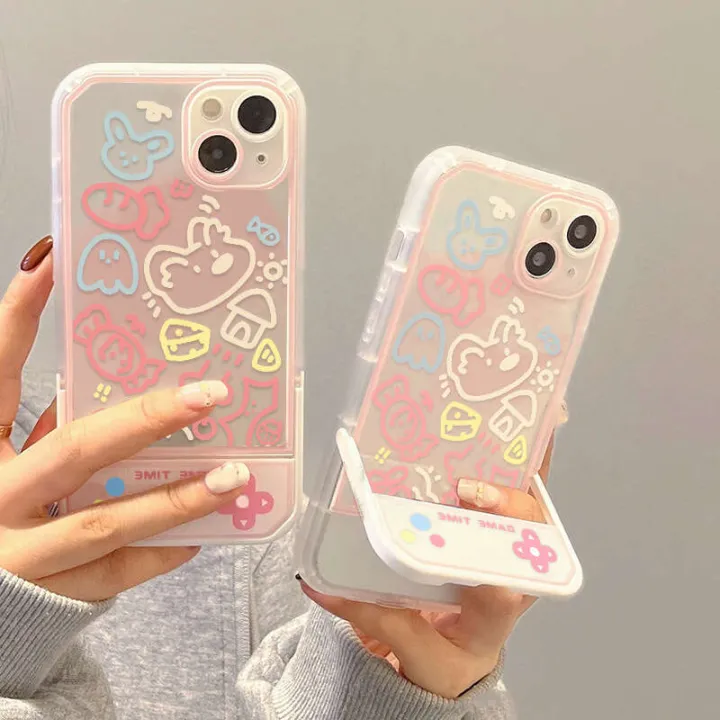 Girly Pink Cartoon Case for iPhone 15 Pro Max, Apple 16, 11 Stand, XR ...