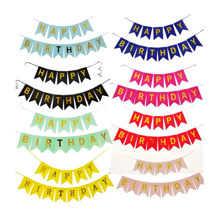 Happy Birthday Garland Styled Banderitas Banner With Gold Foiled ...