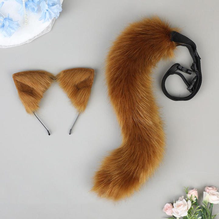 Detachable Tail Fox Ear Tail Set Vibrant Colors Faux Adjustable Fox ...