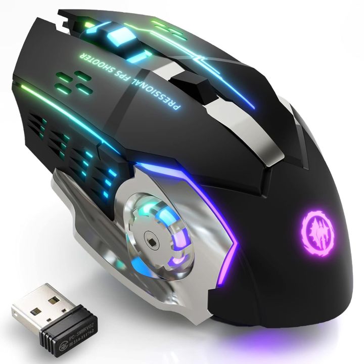 T3 Wireless USB Rechargeable RGB 6 Buttons & Silent Click Gaming Mouse ...