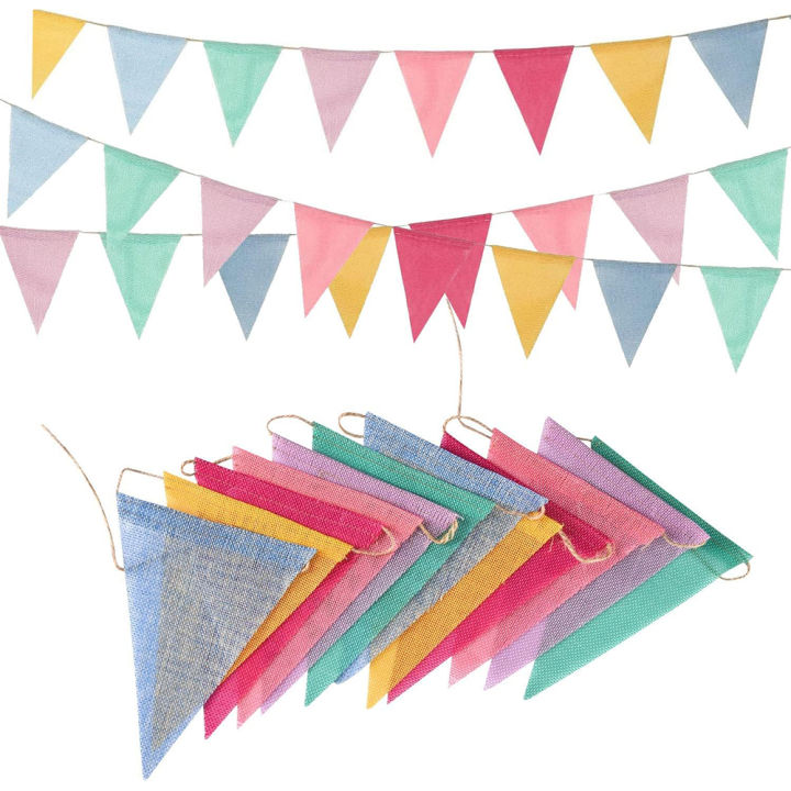 4M Colorful Vintage Burlap Linen Bunting Flags Triangle Pull Pennant ...