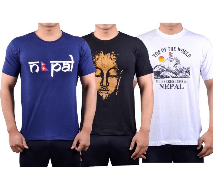 Nepali Design 3 Combo Set Cotton Printed T-Shirt For Men | Daraz.com.np