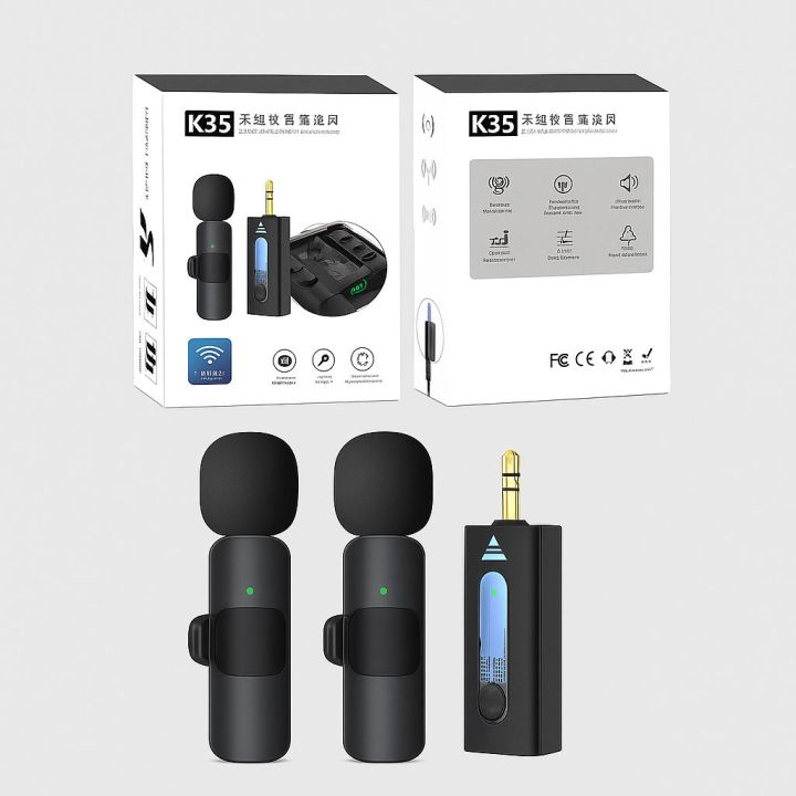 K35 Dual Wireless Mic for Smartphones Camera, DSLR, Speaker Laptop ...