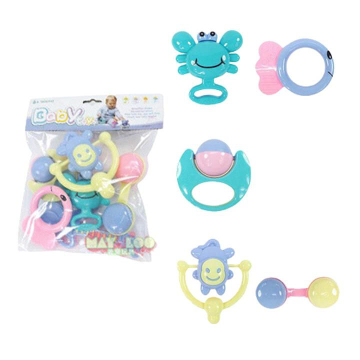 Pazzy 5 Pcs Baby's newborn hand chew toy toys bed bell rattle set ...
