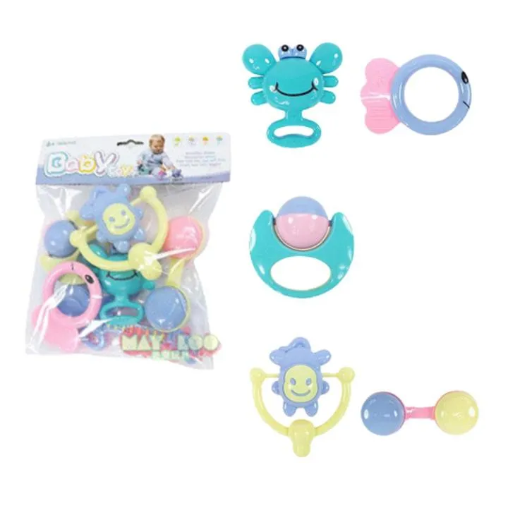 Pazzy 5 Pcs Baby's newborn hand chew toy toys bed bell rattle set ...