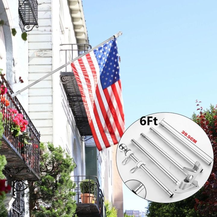 6ft Portable Wall Bracket Base Wall Mounting Telescopic Flag Pole ...