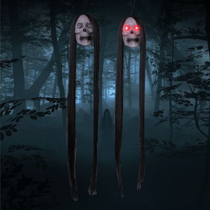 Photo Prop Plastic Halloween Hanging Ghost Long Hair Red Blinking Eye ...