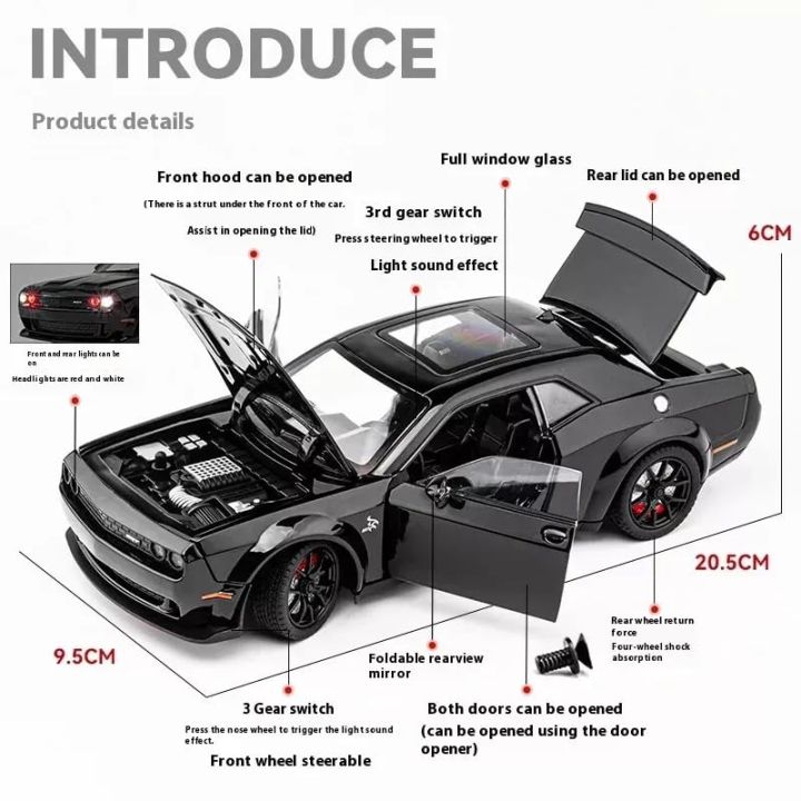 🐱‍🏍 Buy 1:32 Dodge Hellcat Diecast Model Car – Metal Alloy Body, Lights & Sound, Pull-Back ...