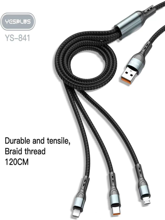 Yesplus YS 841 Braid Pattern 3 In 1 Fast Charging Data Cable with 6A ...