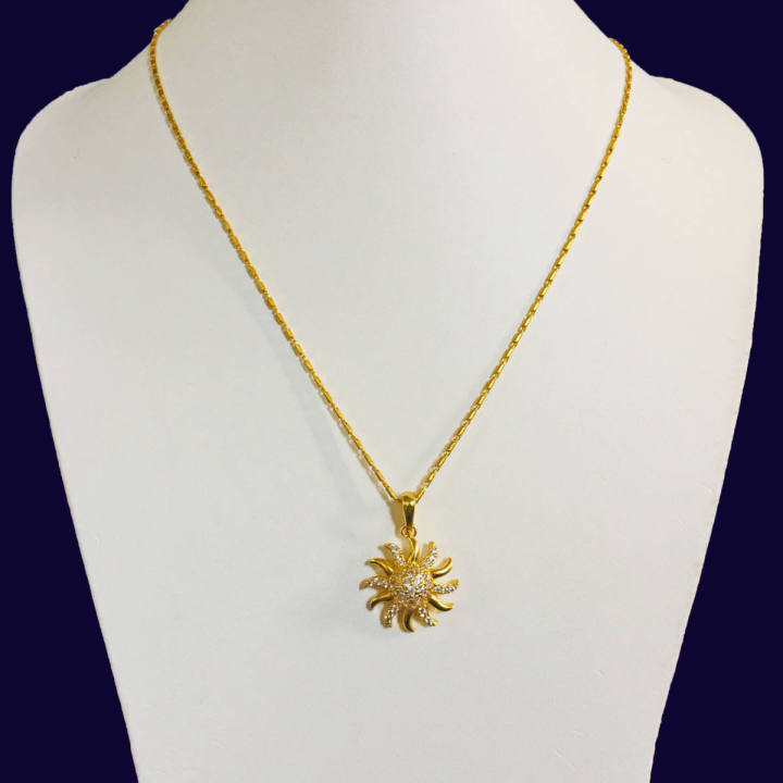 Gold Plated Chain With White Stone Embedded Sun Shape Locket For Women ...