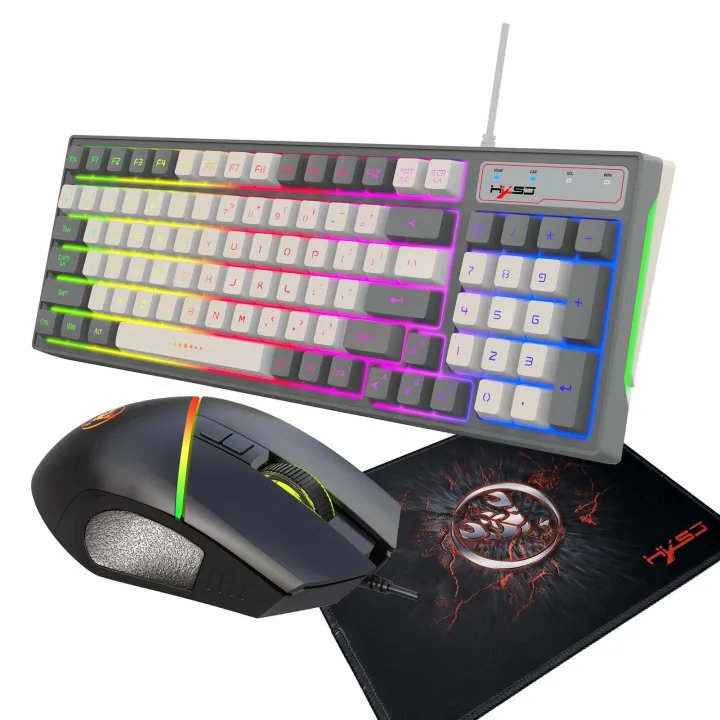 HXSJ Wired Keyboard and Mice Combo with Mice Pad 96-Keys Compact ...