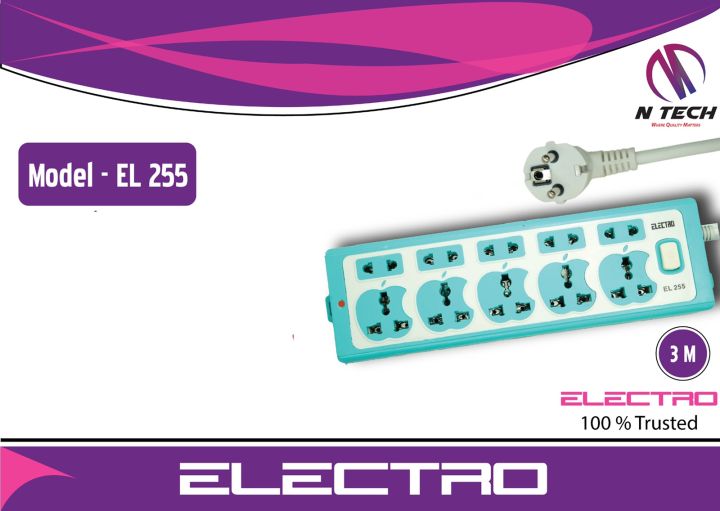 Electro EL 255 Premium Multiplug/ Extension Cord- 10 Sockets and 3 Metre Wire By Mitrata | Daraz ...