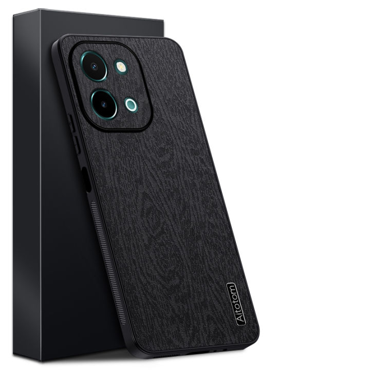 Vantime For Vivo Y28 4g Case Wood Texture Pattern Hard Casing