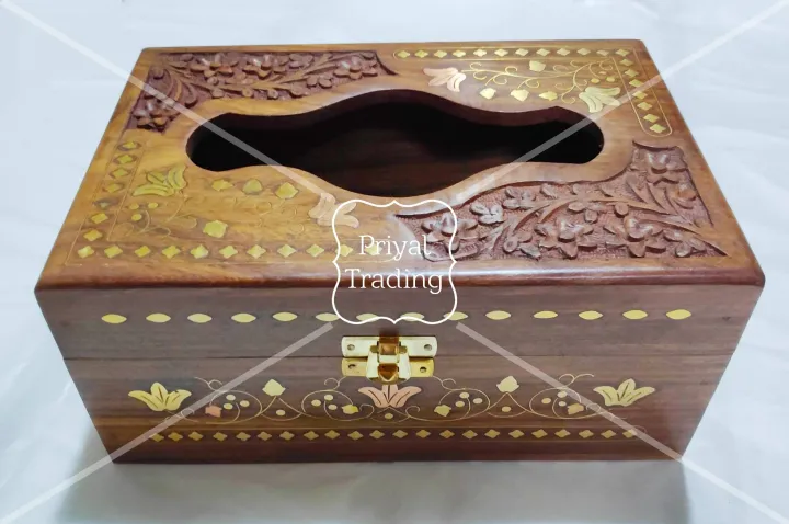 8 x 5 in Wooden Tissue Box Napkin Holder Cover with Brass and Copper ...