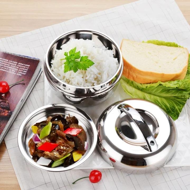 Stainless Steel Double Layer Round Bento Box Food Container Lunch Box ...