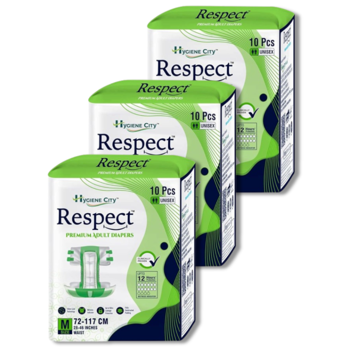 RESPECT M Premium Adult Tape Diaper for Unisex (Medium - 30 Count, 28 ...