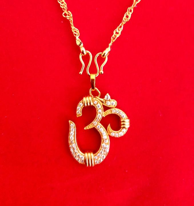 Golden Om Locket With Chain - Original Gold Plated Locket With Stones ...