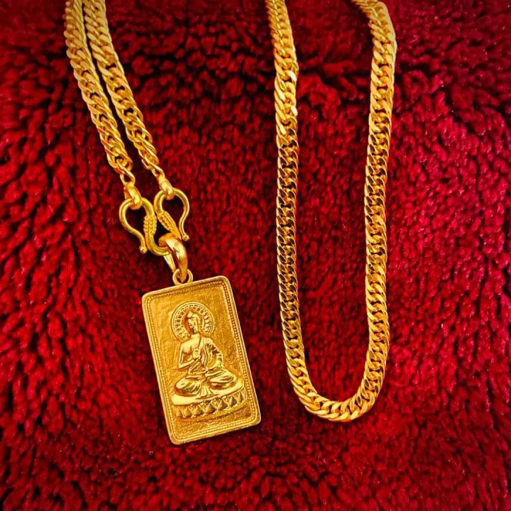 Gold Plated Panchadhatu Chain with Buddha Locket 20-22 Inch Lightweight ...