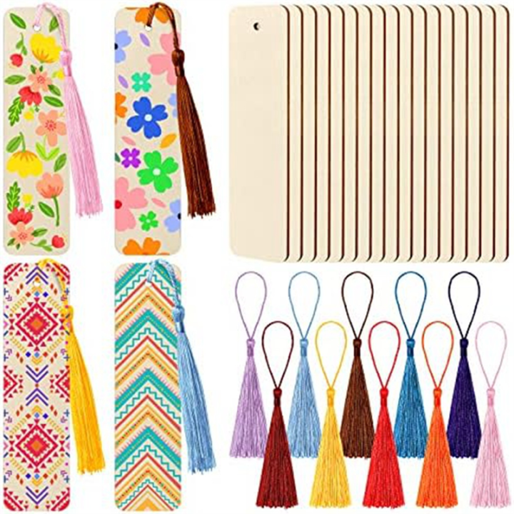 100Pieces Wooden Bookmarks With Colorful Tassels 4.8 X 1.3 Inch Wooden ...