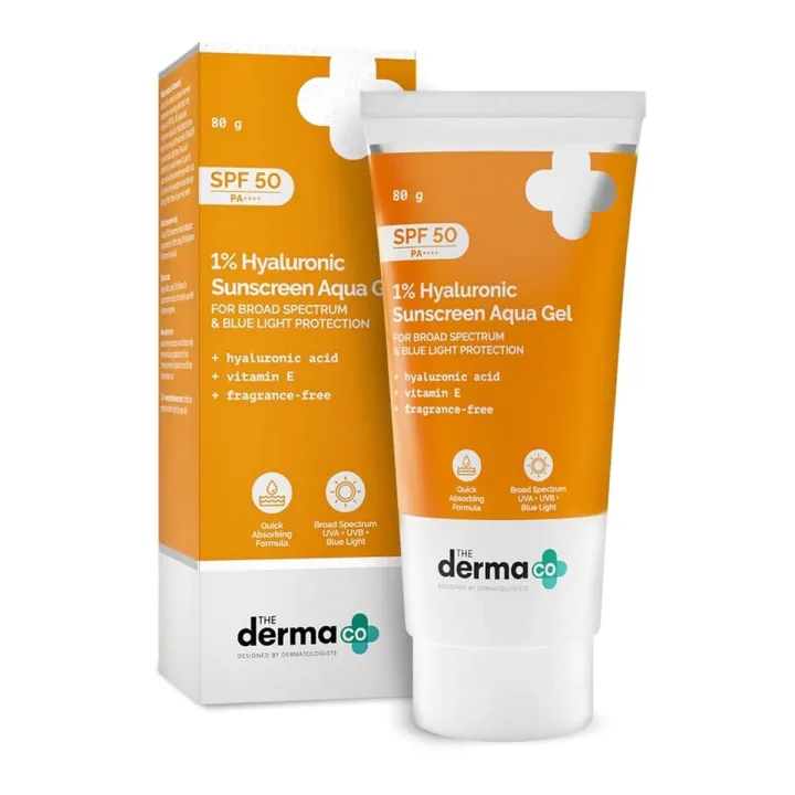 The Derma Co 1% Hyaluronic Sunscreen SPF 50 Aqua Gel, PA++++, 80gm ...