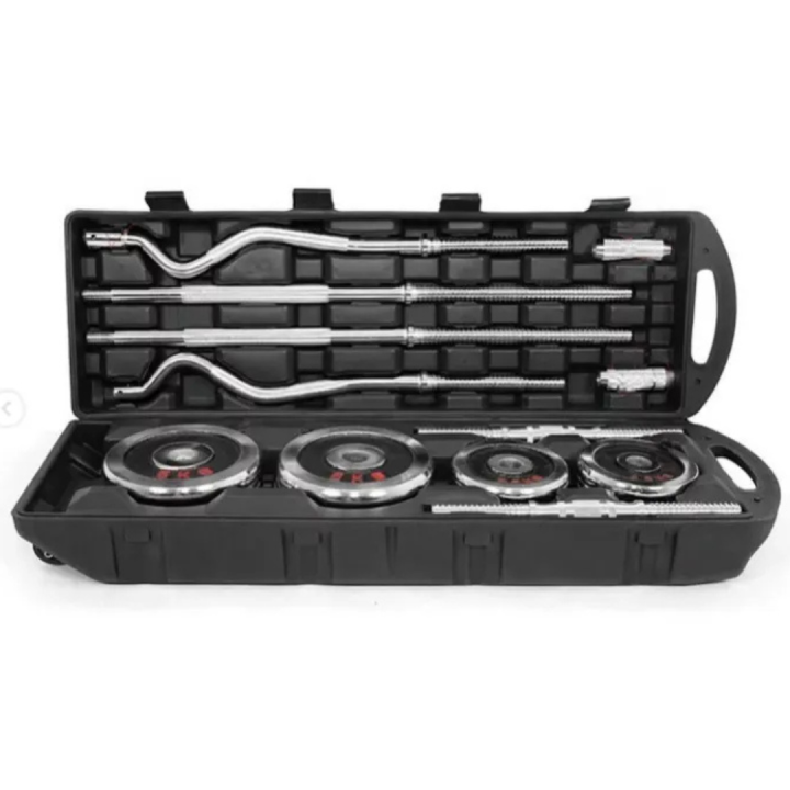 SPN'S YORK 55Kg Chrome Dumbbell Set with EZ Curl Bar – Complete ...