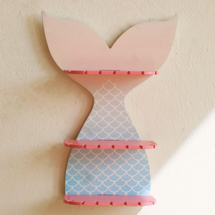 Creative Wooden Mermaid Tail Floating Wall Shelf Colorful Decorative 3 ...