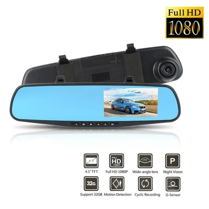 Vehicle Blackbox Dvr Full Hd 1080P 4.3 Inch Car Rearview Mirror | Daraz ...