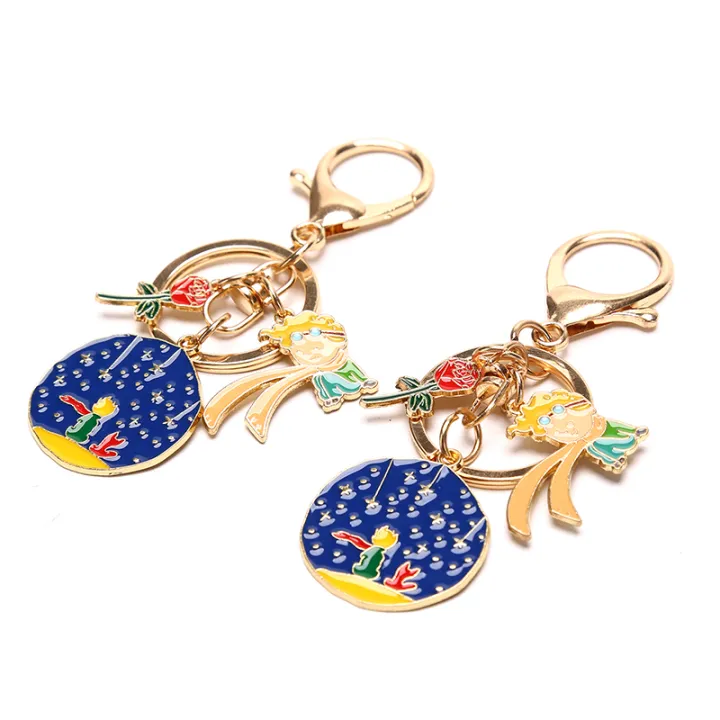 Fashion Metal Rose Keychains Starry Little Prince Keyring Creative Boy ...
