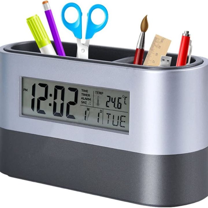 Multi-functional Alarm Clock Pencil Holder Stationery Container/desktop ...