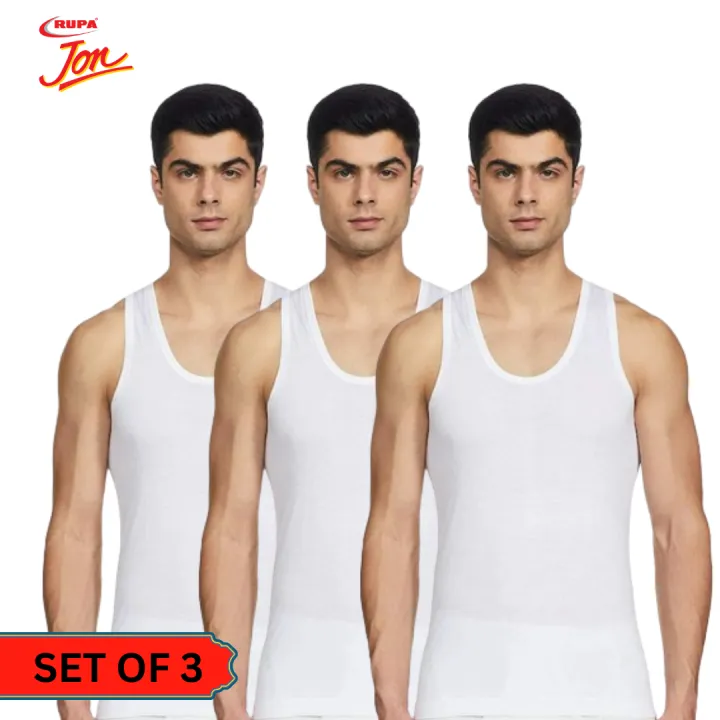 Rupa White Jon RN Vest For Men (Pack Of 3) - Fashion | Innerwear For ...