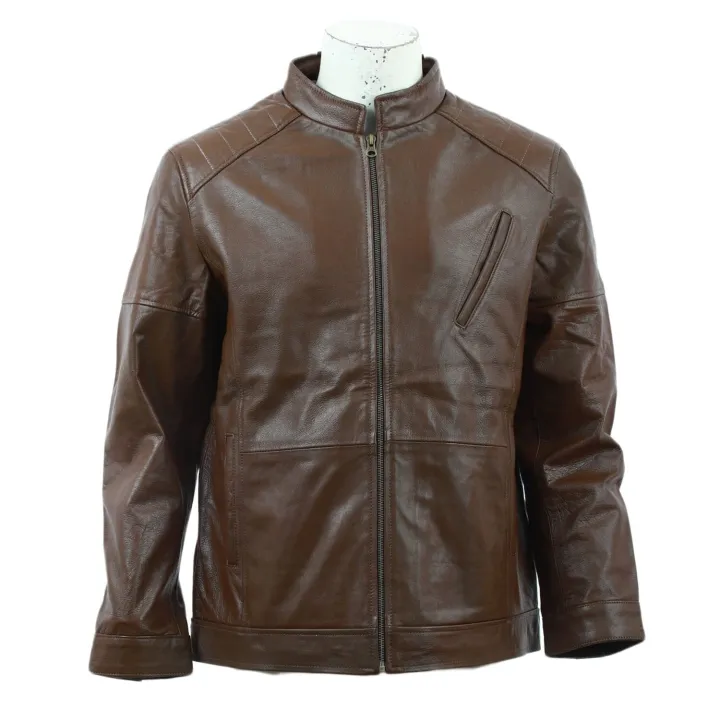 Brown Leather Full Sleeve One Side Pocket Design Jacket For Men | Daraz ...