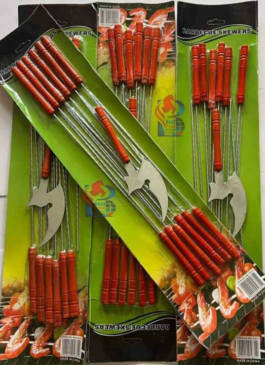 Stainless Steel Barbeque Skewers with Wooden Handle for Barbecue Grill ...