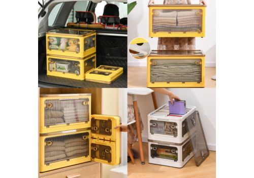 Large Plastic Storage Box Foldable Stackable Storage Box with Lid and ...