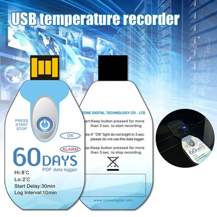 USB Temperature Logger Recorder Temperature Data Logger Disposable 60 ...