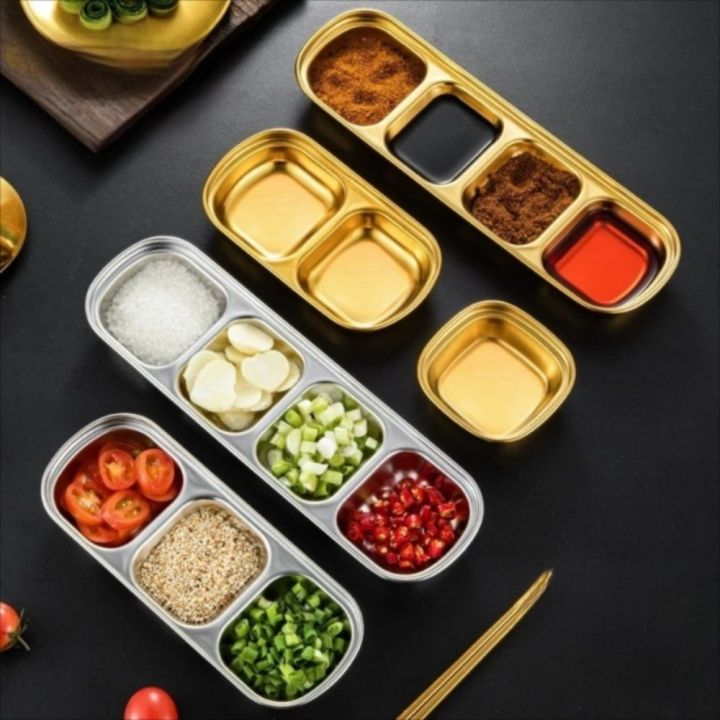 New 1/2/3/4 Grids Stainless Steel Dipping Tray Seasoning Container ...