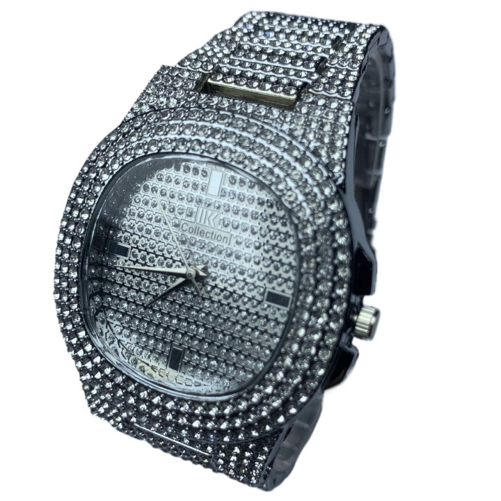 Round Silver Dial Stainless Steel Iced Watch For Women- Time Plaza ...