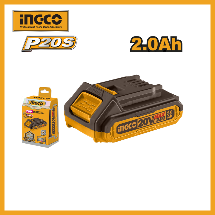 INGCO 20V 2.0Ah Lithium-Ion Battery Pack For All P20S Multiple Tools ...