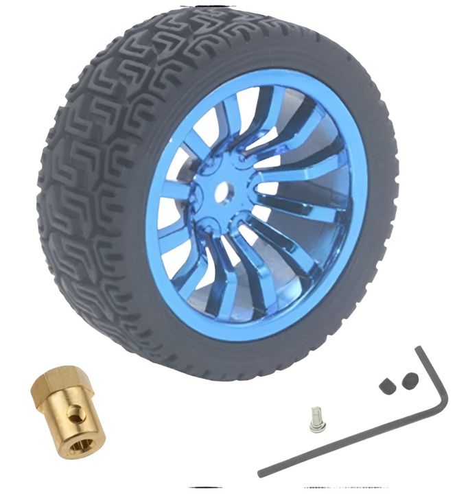 65mm Robot Rubber Wheel (65mm x 27mm) with Hex Coupling and Screw ...