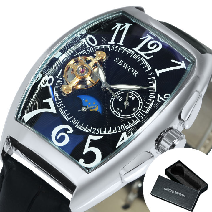 SEWOR Luxury Gold Automatic Watch for Men Tourbillon Moon Phase ...