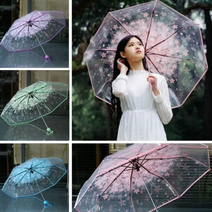 Rain Gear Windproof Cherry Blossom Transparent Umbrella Waterproof ...