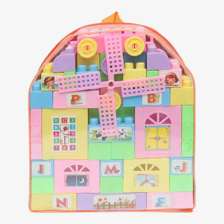 Multicolor House Design DIY Plastic Building Blocks Happy Blocks 69 pcs ...