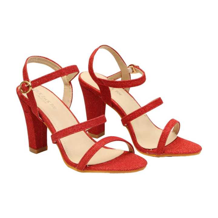 Red Block Heel Ankle Strap Sandals For Women(119-A) | Daraz.com.np