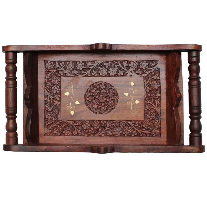Brass Flower Design Wood Tray 14" | Daraz.com.np