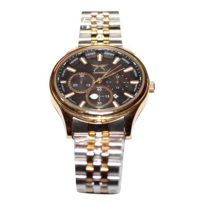 Golden And Silver Stripe with Black Dial Analog Design Watch For Men ...