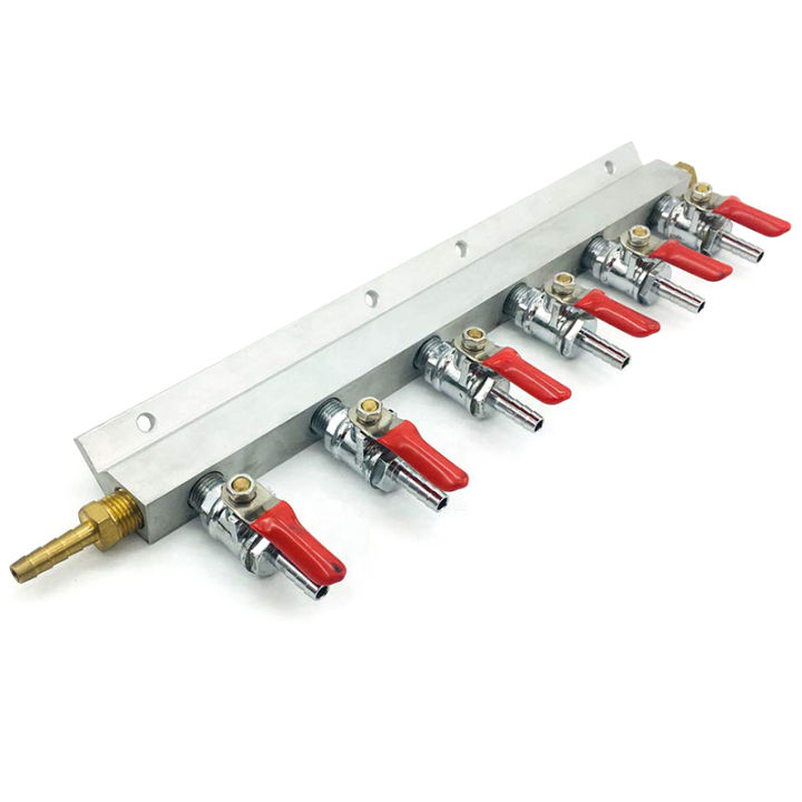 6 Way Aluminum CO2 Gas Distribution Manifold Splitter 1/4 Inch Barbed ...