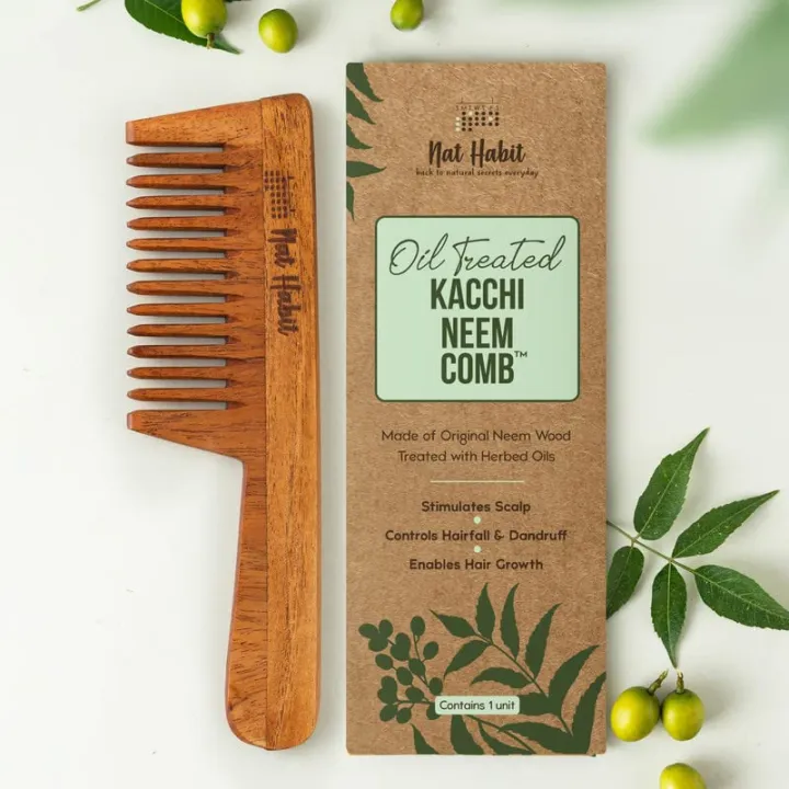 Nat Habit Kacchi Neem Wooden Comb - Detangling, Frizz Control & Shine ...