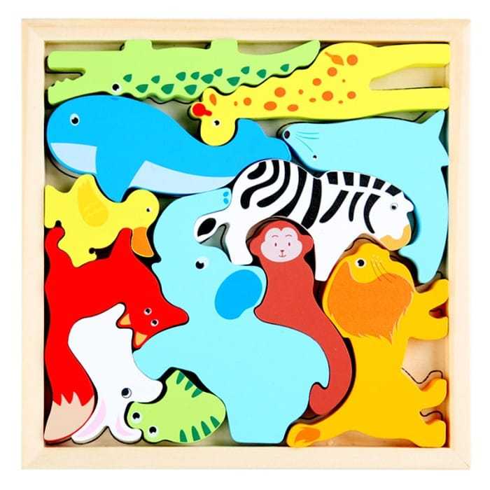 10 Pieces Zoo Animals Shapes 3D Wooden Stacking Puzzle, Early Learning ...