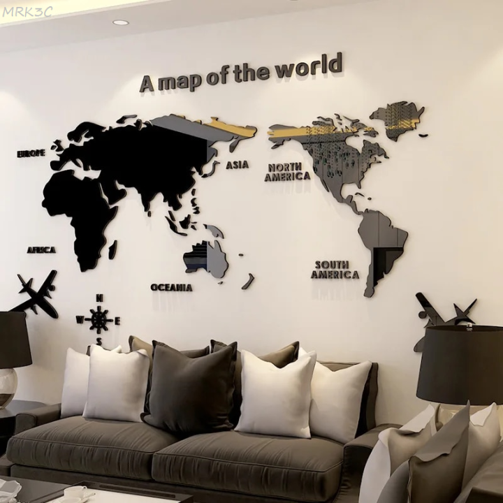 MRK3C World Map Acrylic 3D Wall Decal Office Study, Living Room, Sofa ...